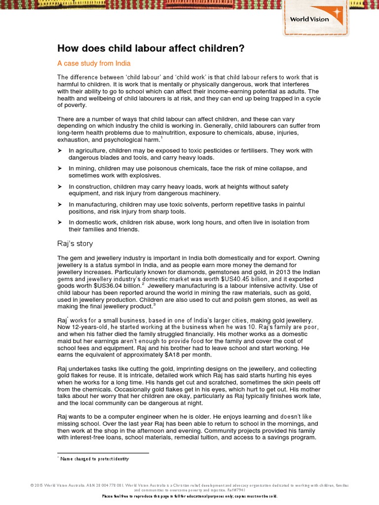 How Does Child Labour Affect Children - India Case Study Worksheet ...