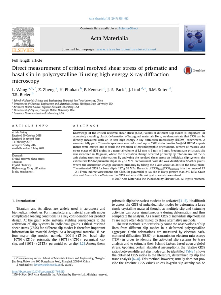 Direct Measurement of Critical Resolved Shear Stress of Prismatic and ...