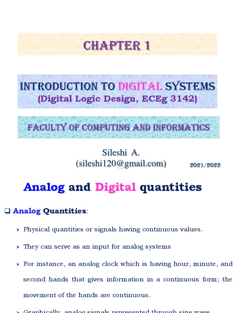Chapter 1 Introduction to Digital Systems | PDF | Digital Signal | Digital Electronics