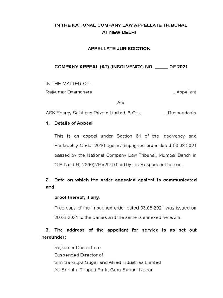 NCLAT Appeal Resolution Plan | PDF | Bankruptcy | Appeal