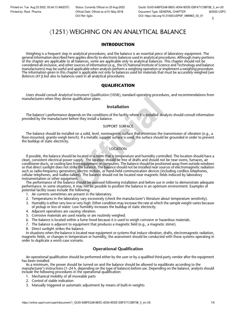 Official: Á1251Ñ Weighing On An Analytical Balance | PDF | Weight ...