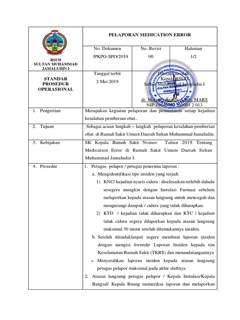Spo Pelaporan Medication Eror | PDF