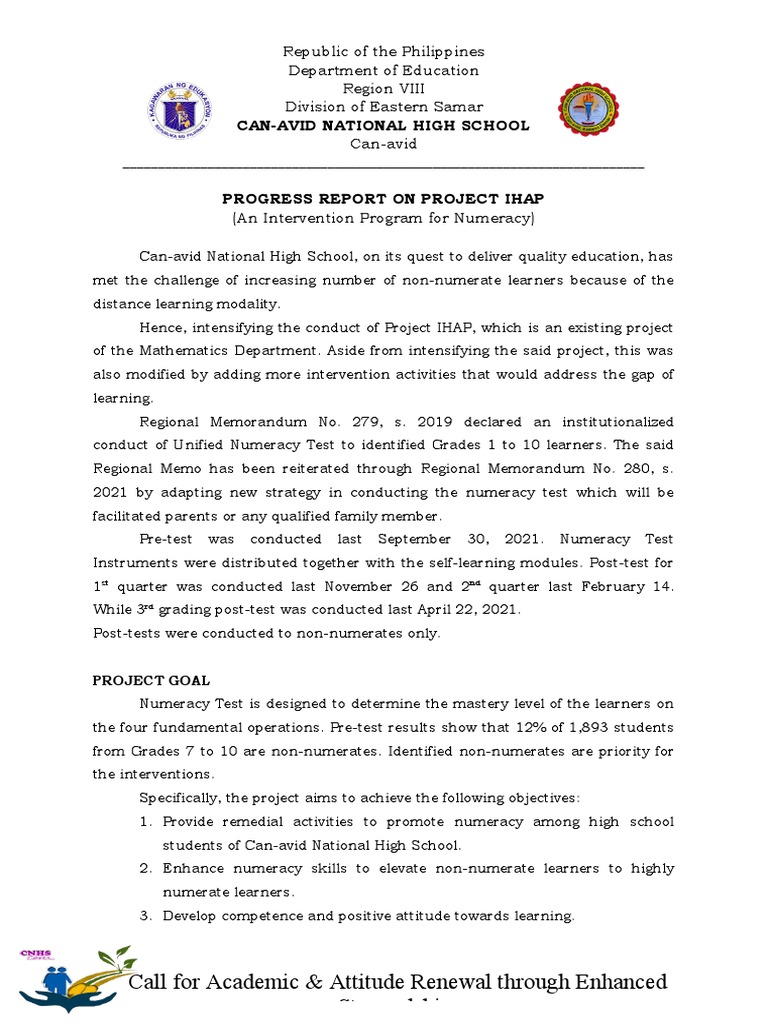 Progress Report on Project IHAP | PDF | Learning | Mathematics