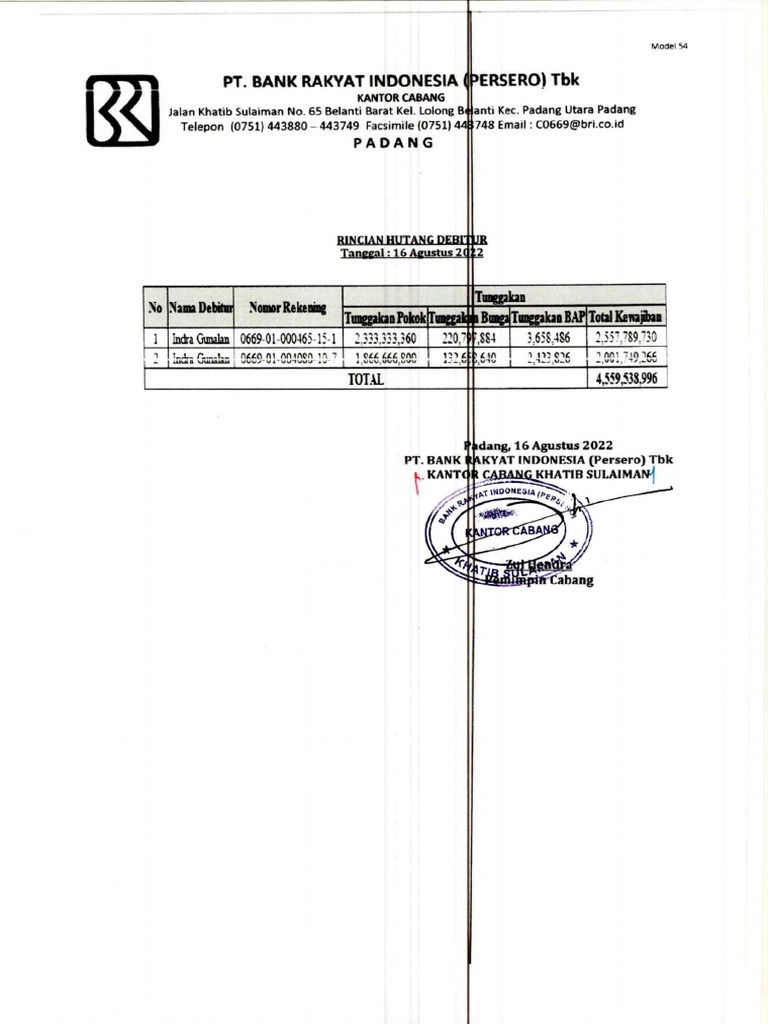 Rincian Hutang Debitur | PDF