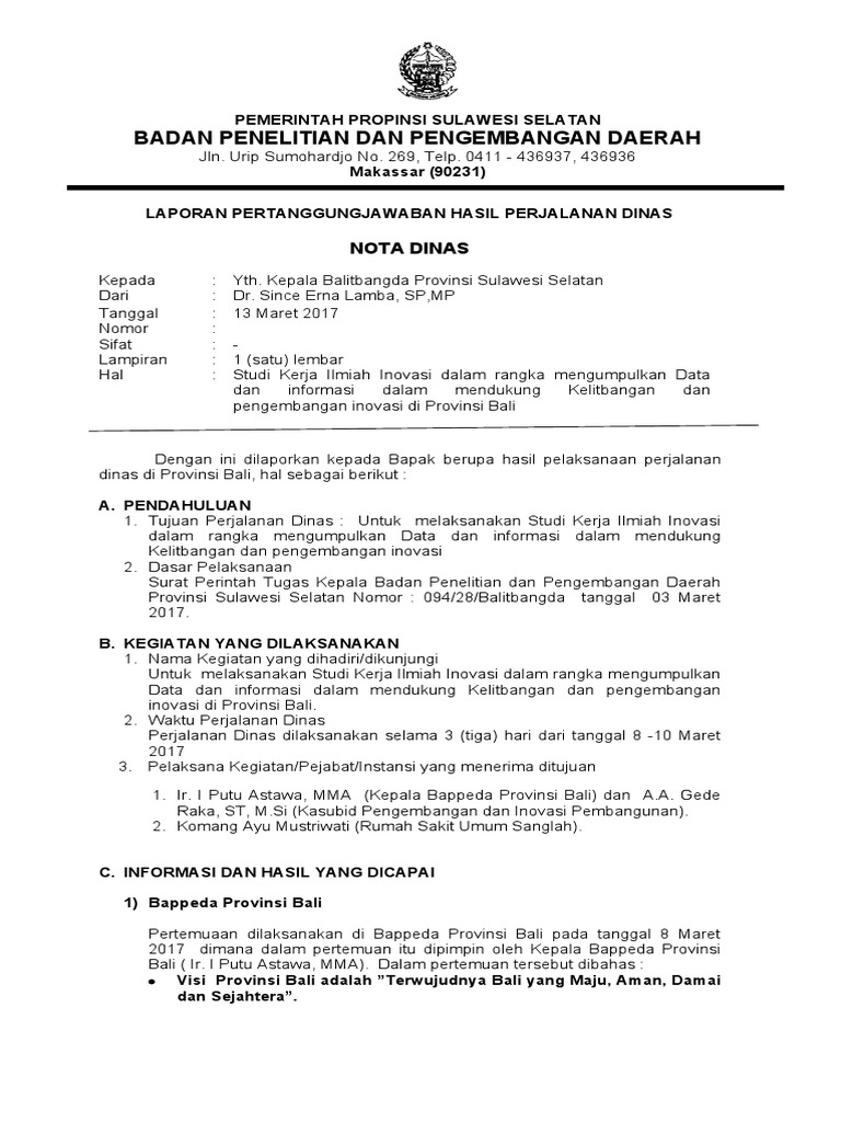 LAPORAN SPPD BAli-Since | PDF