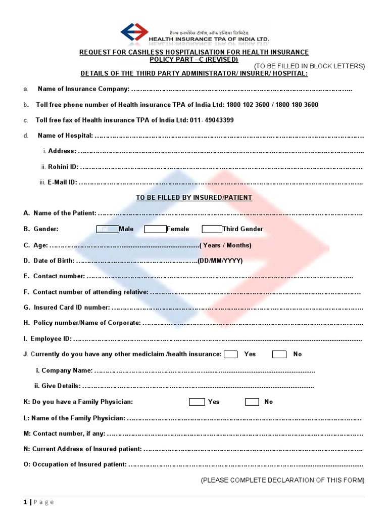 Health Insurance TPA - Pre Auth Form | PDF | Health Care | Health Sciences