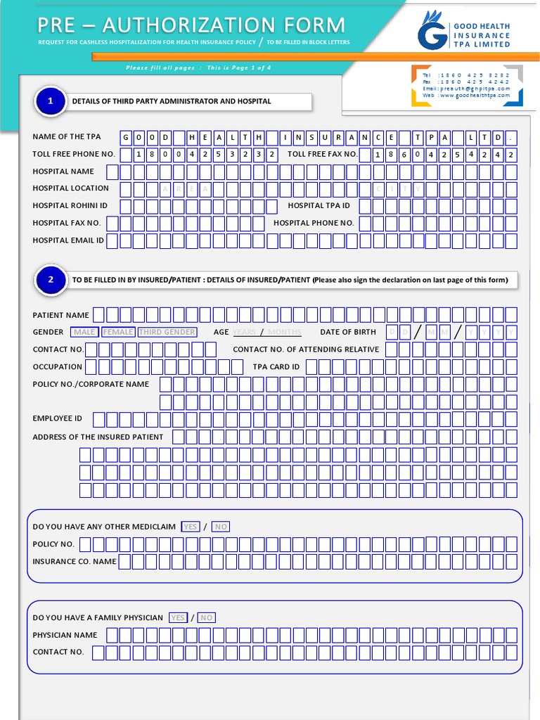 Good Health - Pre Auth Form | PDF | Insurance | Hospital