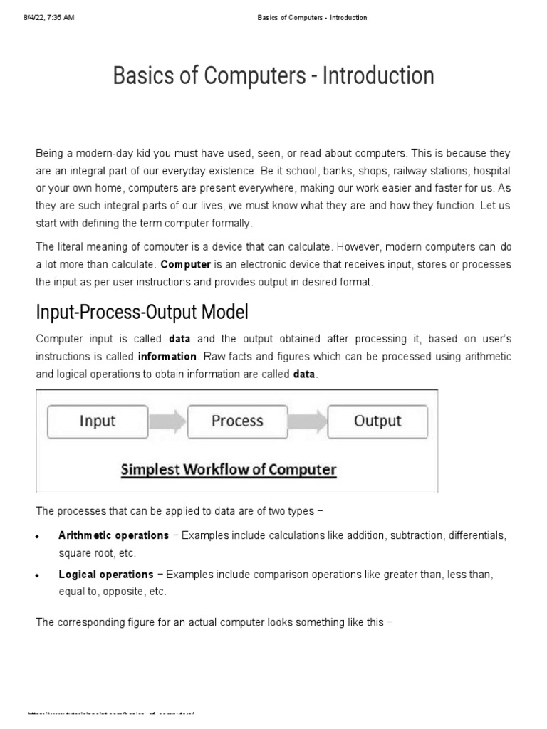 Basics of Computers - Introduction Notes On Tutorialspoint | PDF ...