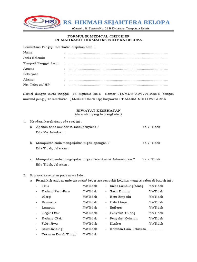 Formulir Medical Check Up | PDF