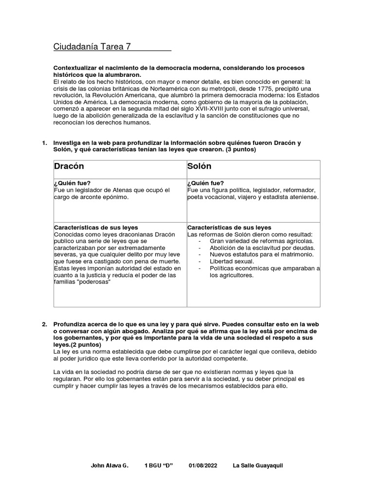Deber 7 Ciud. Primero D John Alava G. | PDF | Democracia | Ideologías políticas