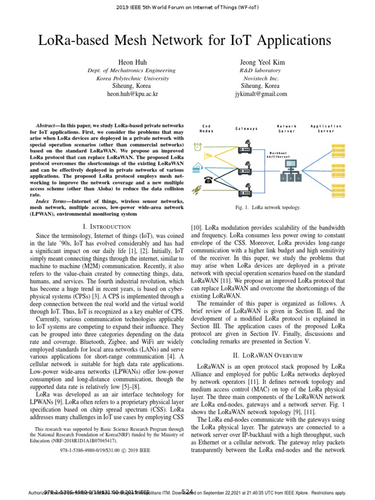 Lora-Based Mesh Network For Iot Applications: Heon Huh Jeong Yeol Kim | PDF | Computer Network ...