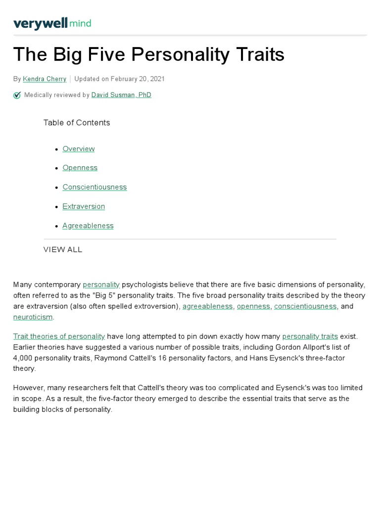 The Big Five Personality Dimensions 2795422 | PDF | Extraversion And Introversion | Personality ...