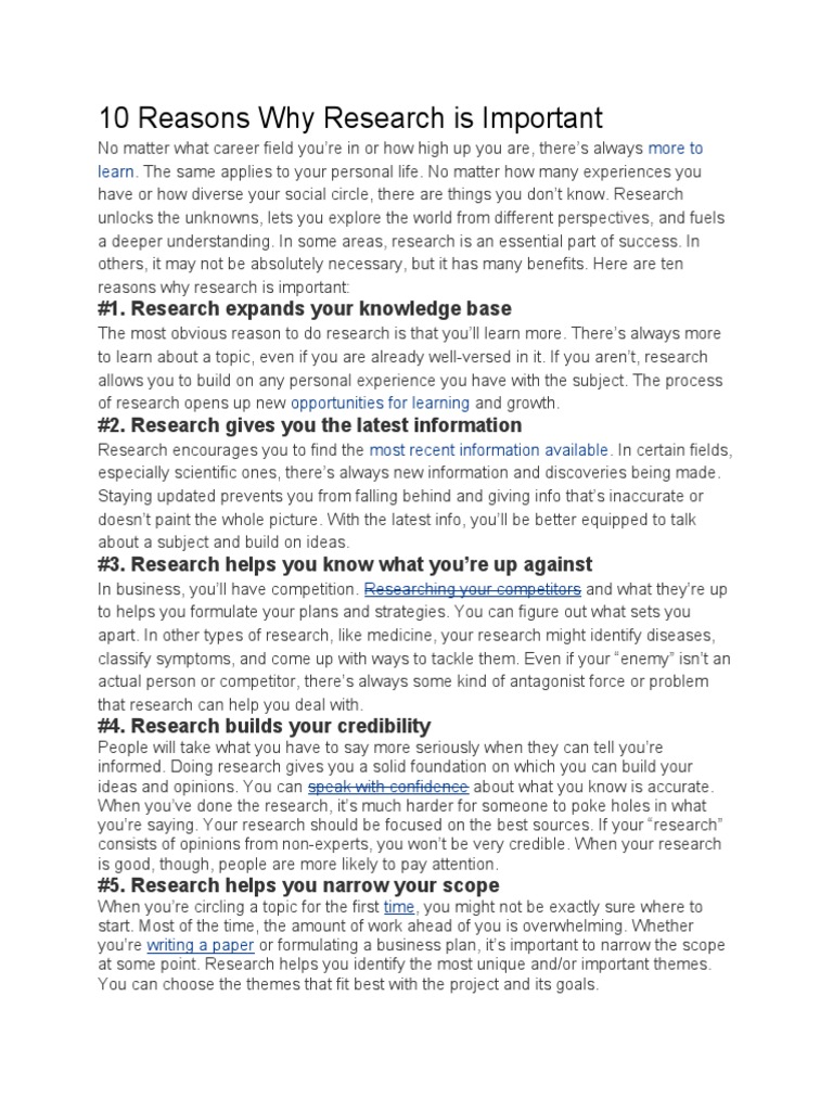 10 Reasons Why Research Is Important | PDF | Reason | Curiosity