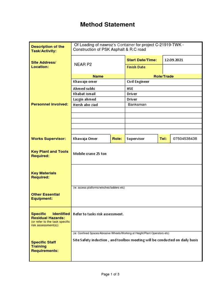 Method Statement: Banksman | PDF | Crane (Machine) | Safety