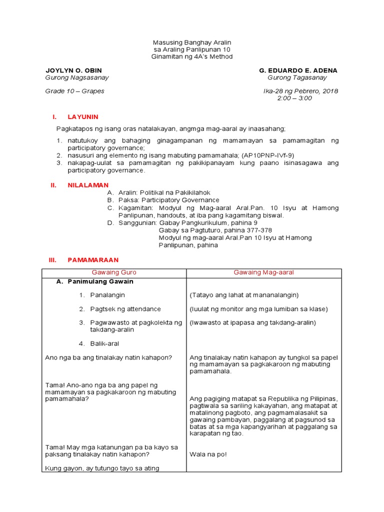 Lesson Plan ARALING PANLIPUNAN 10 | PDF