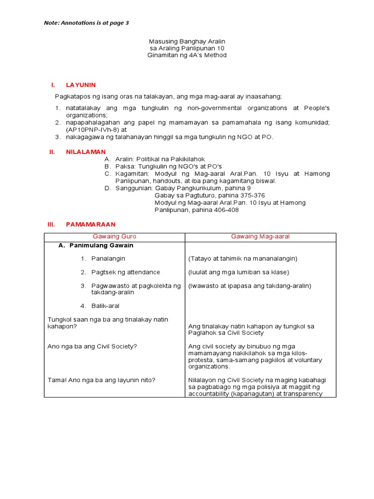 Lesson Plan Aral PAN 10 | PDF