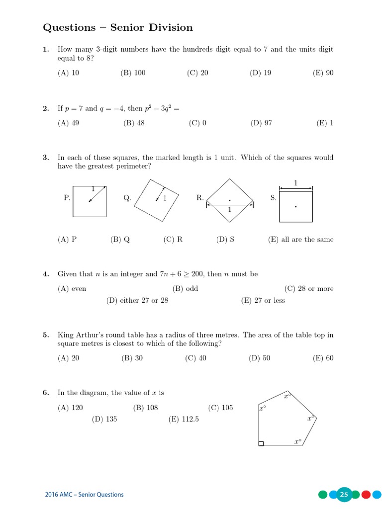 2016 Australian Mathematics Competition AMC Senior Years 11 and 12 ...