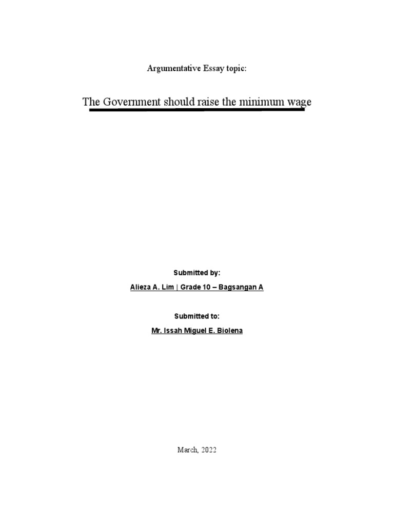 Argumentative Essay Topic | PDF | Employment | Minimum Wage