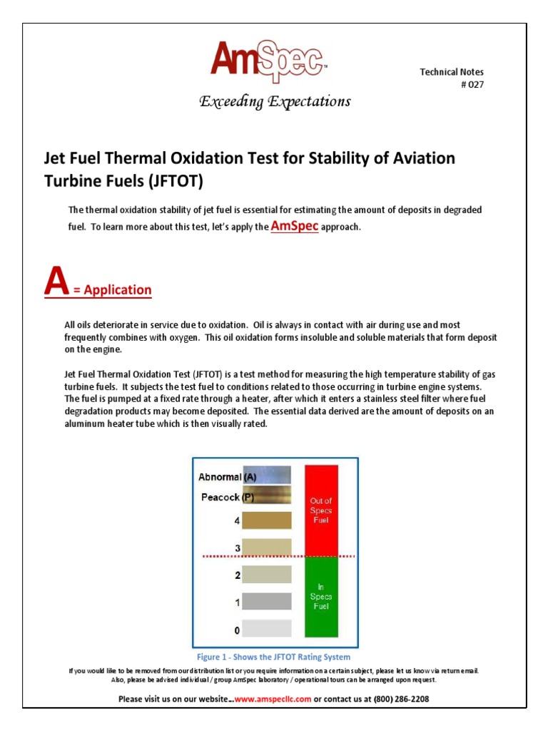 Jet Fuel Thermal Oxidation Test For Stability of Aviation Turbine Fuels ...