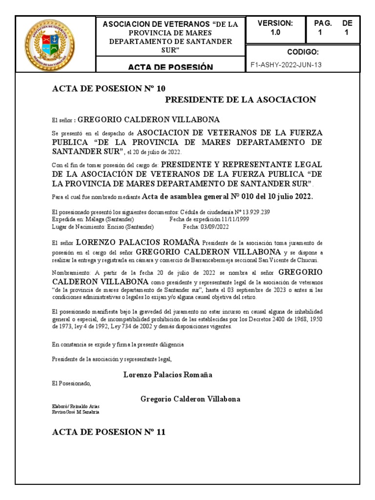 Acta de Posesion | Descargar gratis PDF | Gobierno | America latina