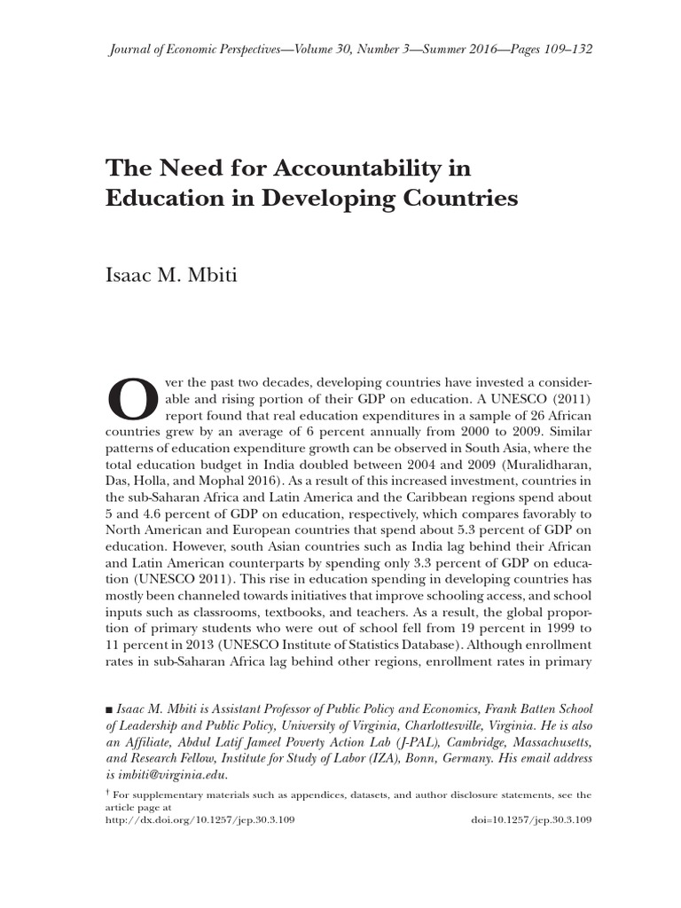 Mbiti, Isaac M. 2016. "The Need For Accountability in Education in ...