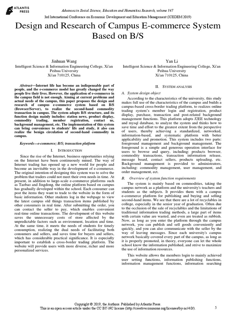 Design and Research of Campus E-Commerce System Based On B/S | PDF | Databases | E Commerce