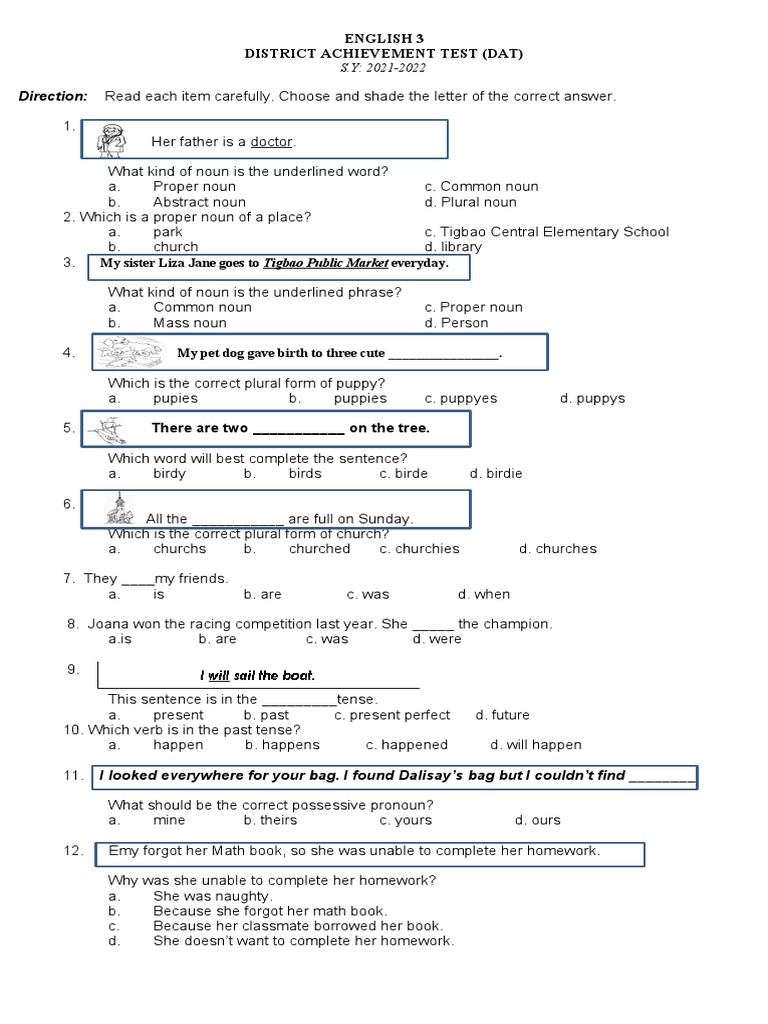 Direction: Read Each Item Carefully. Choose and Shade The Letter of The ...