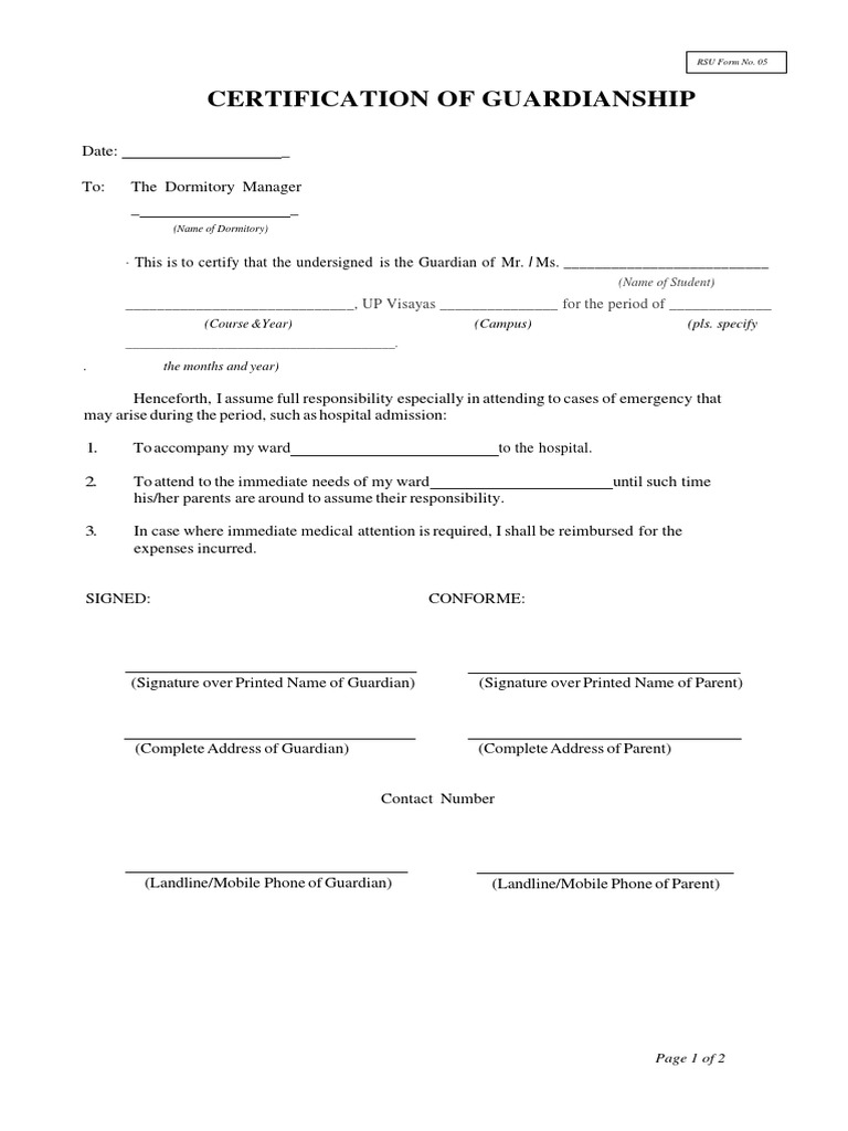 DORM Form No.5 Certification of Guardianship | PDF | Justice | Crime ...