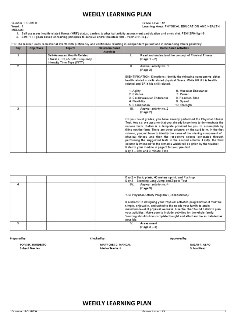 WLP - PHYSICAL EDUCATION AND HEALTH Week 1-4 | PDF | Hyperthermia ...
