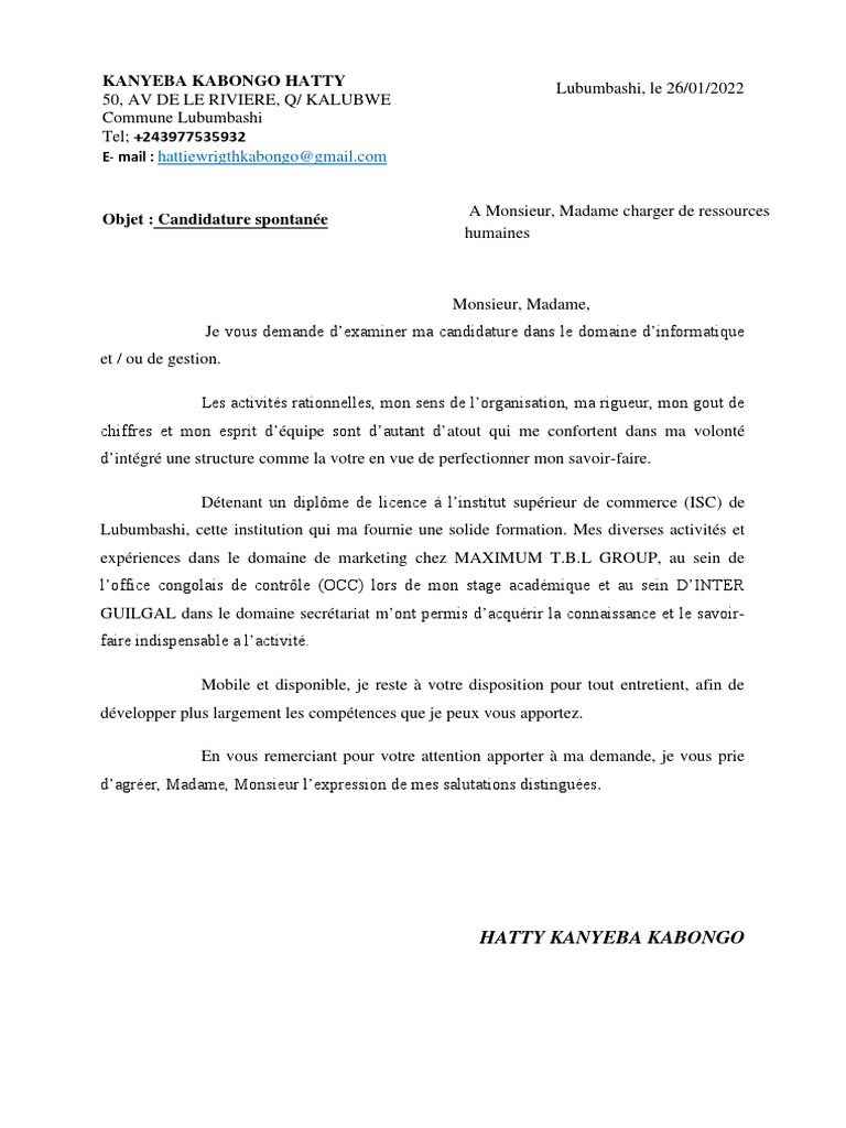 Candidature à l'ISC Lubumbashi | PDF | Évolution de carrière