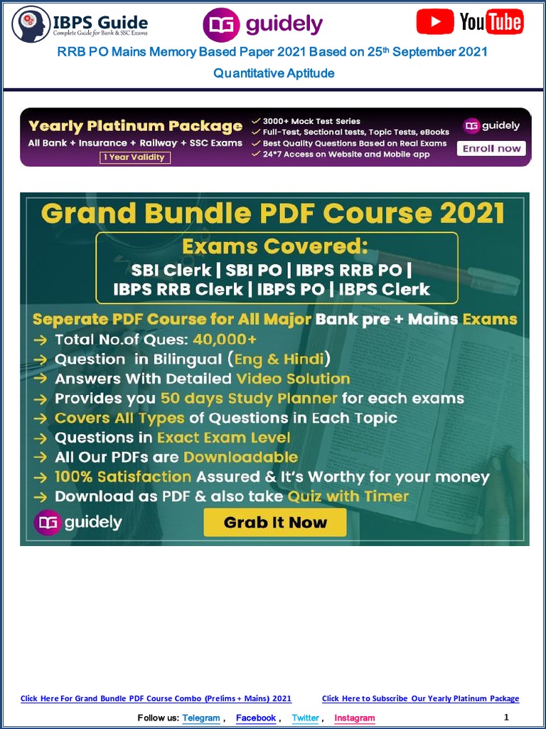 Ibps RRB Po Mains 2021 Memory Based Paper PDF Quants | PDF | Quantity | Ratio