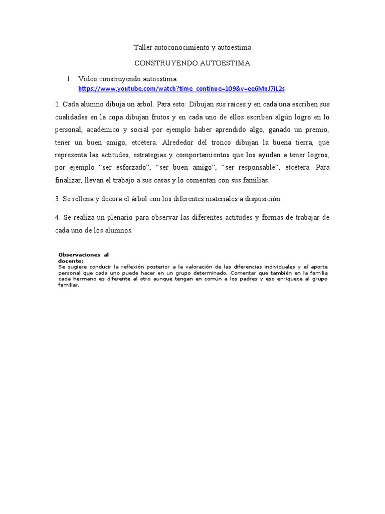 Taller Autoconocimiento y Autoestima Construyendo | PDF | Crecimiento ...