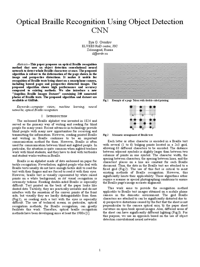 Optical Braille Recognition Using Object Detection CNN: Ilya G. Ovodov | PDF | Artificial Neural ...