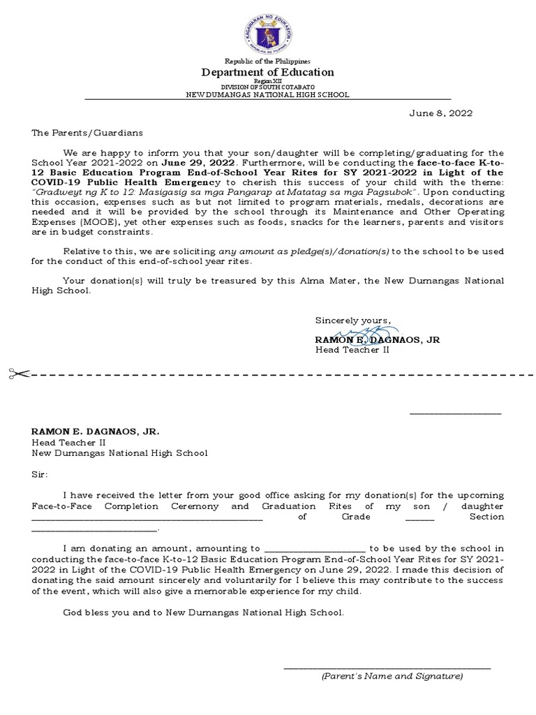 LETTER FOR THE PARENTS - Donation and Pledges | PDF