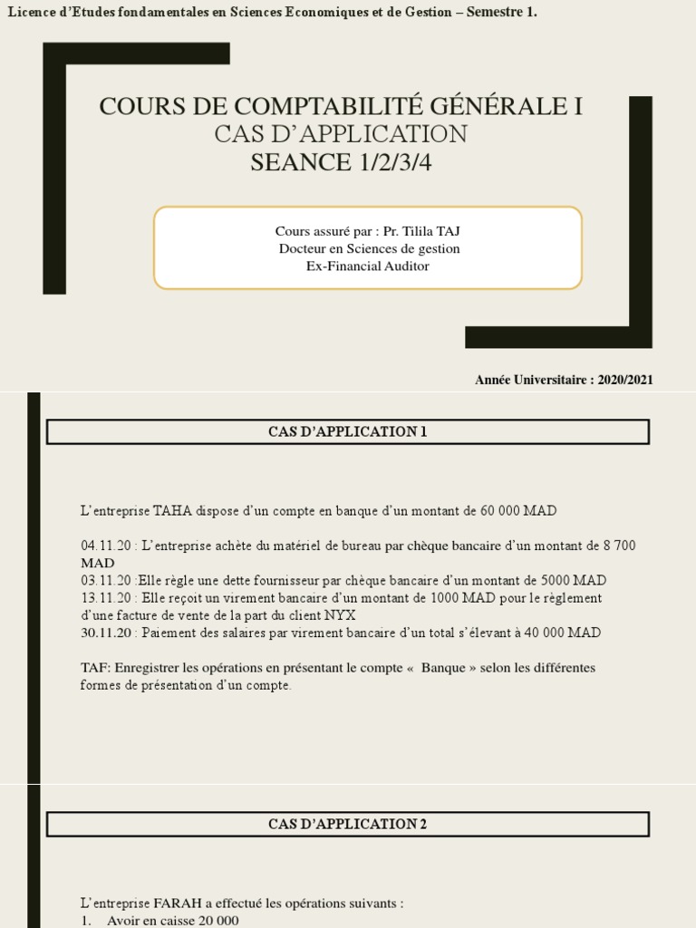 Cours de Comptabilité Générale I | PDF | Banques | Bilan comptable