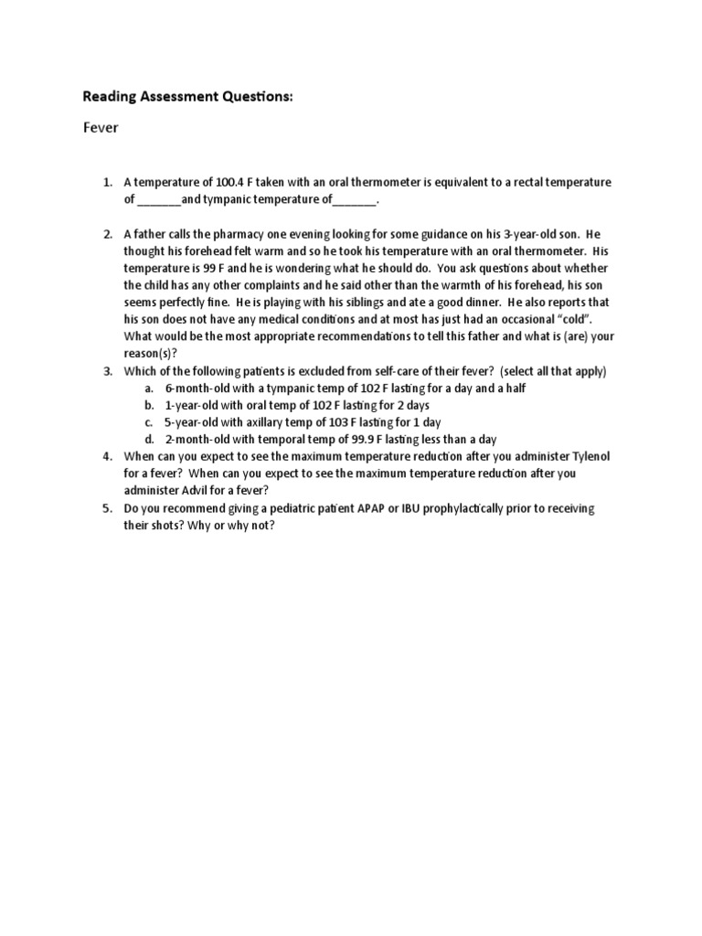 Fever: Reading Assessment Questions | PDF