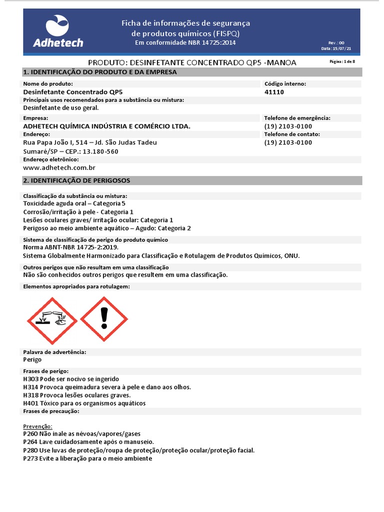 Fispq - 140007 - Desinfetante Concentrado QP5 | PDF | Combustão ...