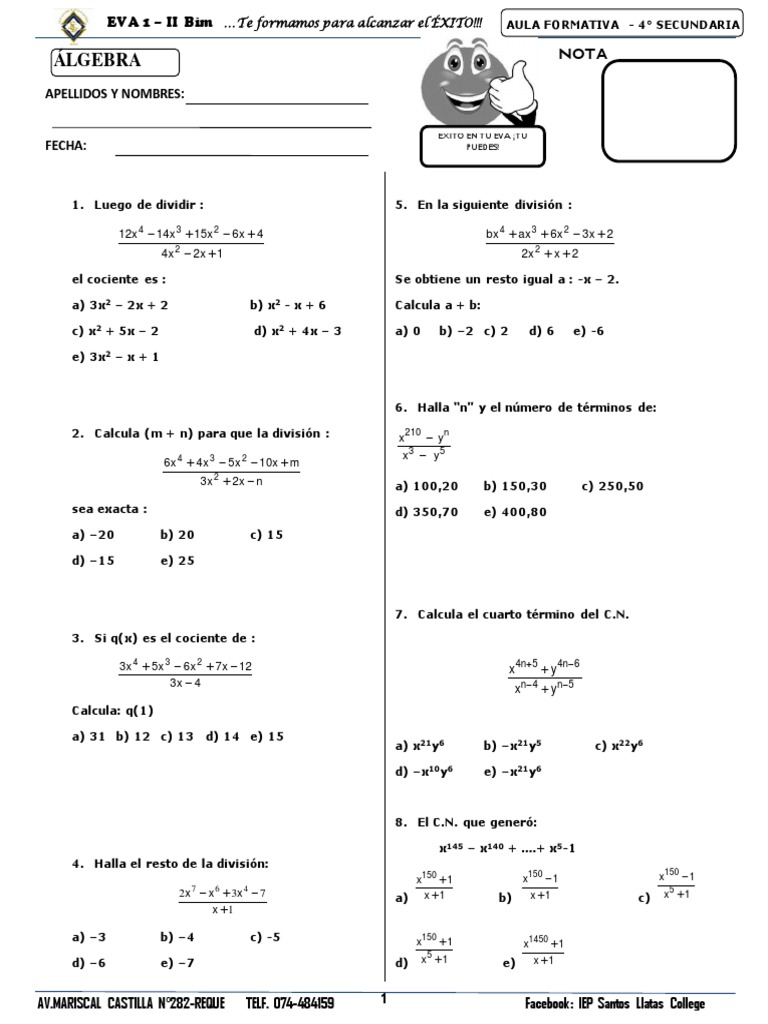 Eva - Álgebra - Ii Bim-Cuarto | PDF