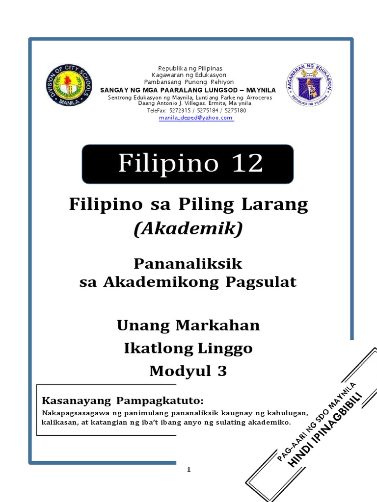 FILIPINO 12 - Q1 - Mod3 - Akademik | PDF