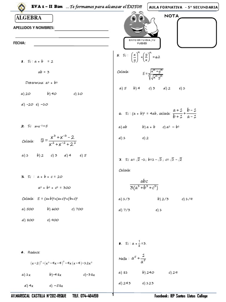 Eva - Álgebra - Ii Bim-Quinto | PDF | Ajedrez