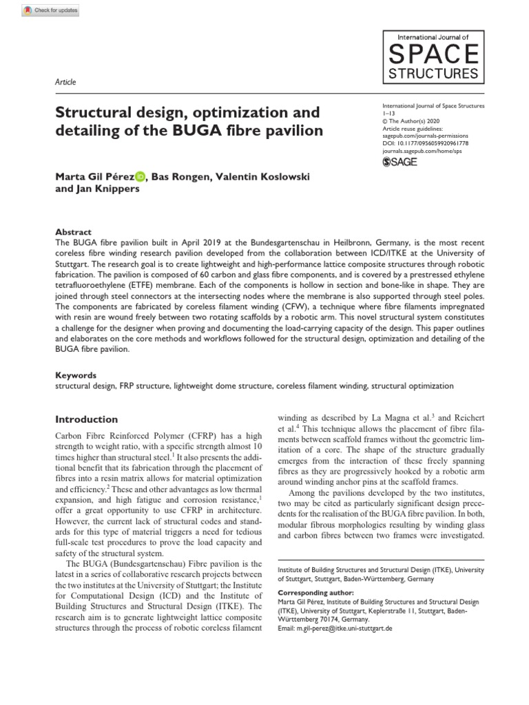 Structural Design, Optimization and Detailing of The BUGA Fibre Pavilion | PDF | Composite ...