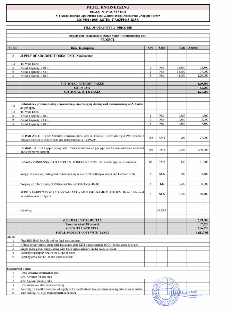 Split Ac Quotation | PDF