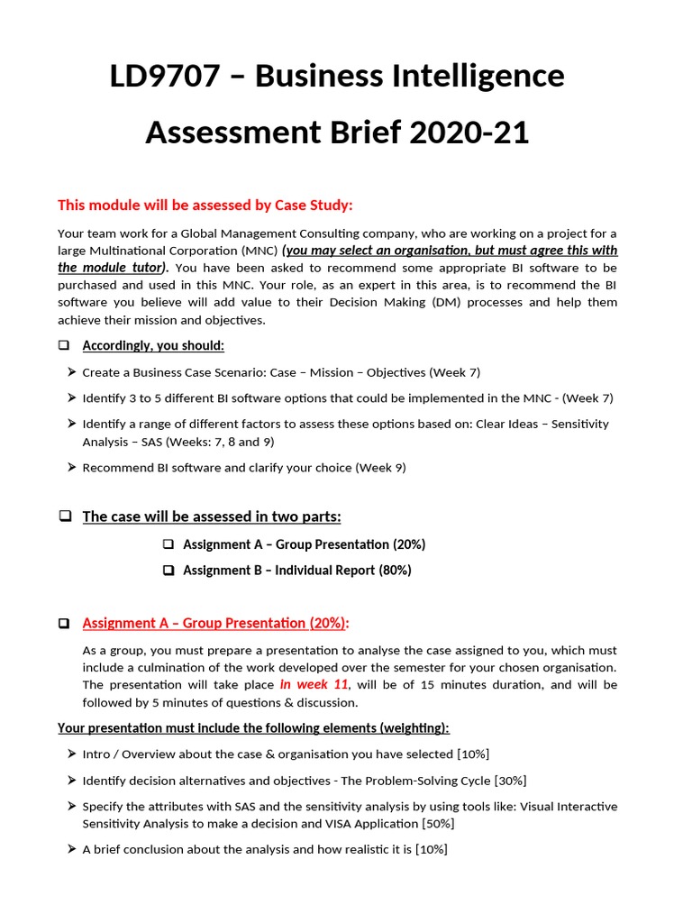 LD9707 - Business Intelligence Assessment Brief 2020-21: This Module ...