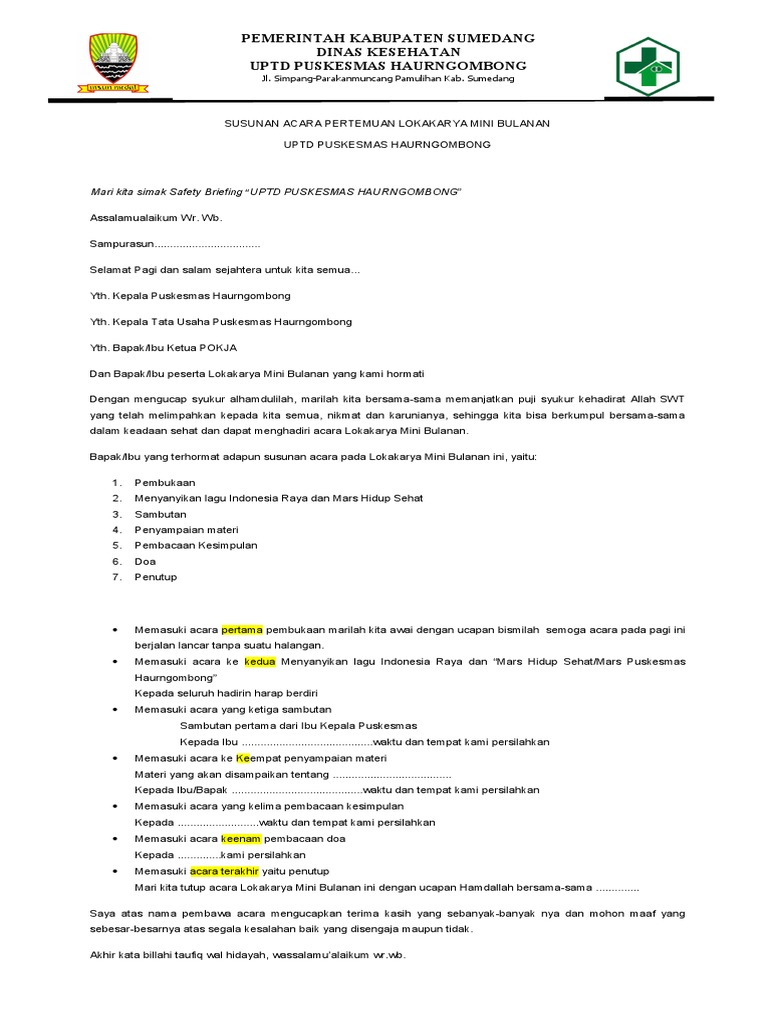 Susunan Acara Lokbul PKM Haurngombong | PDF