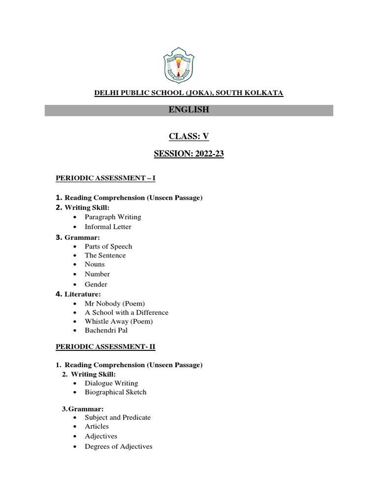 Class 5 Syllabus | PDF | Grammatical Tense | Adverb