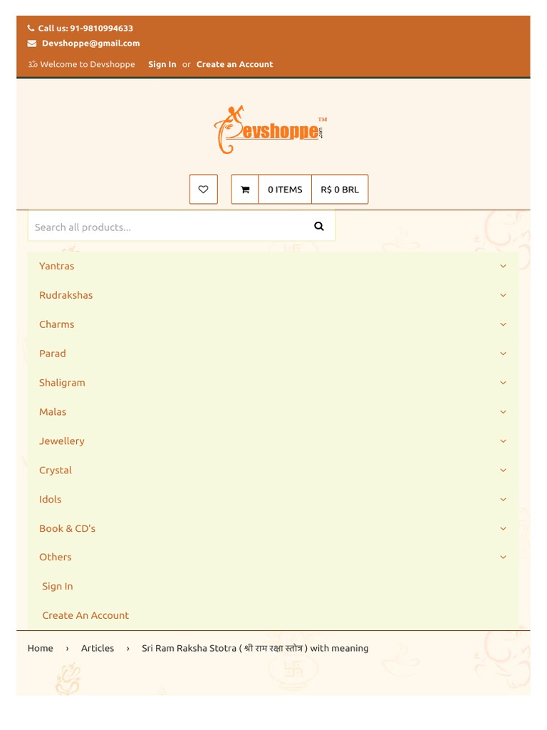 Shri Rama Raksha Stotra | PDF | Rama | Sita