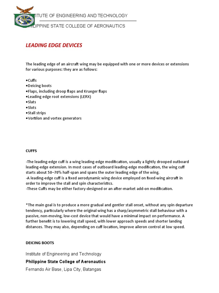 Aircraft Wing Leading Edge Devices | PDF | Flap (Aeronautics) | Aerospace