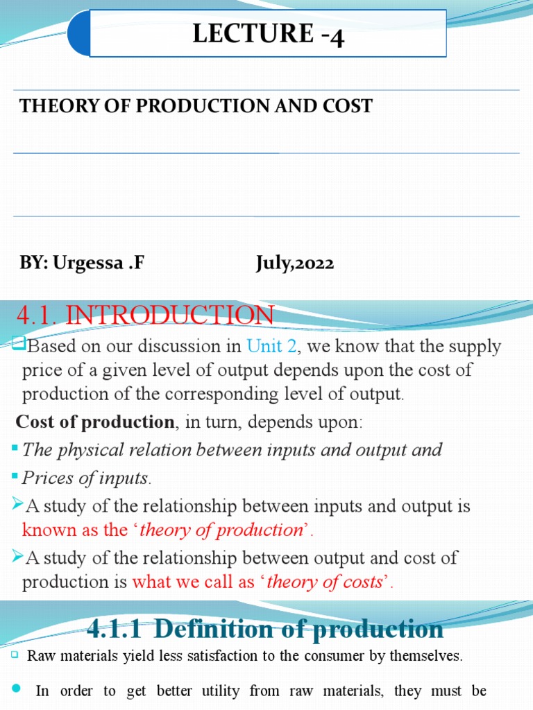 Production Theory and Cost Analysis | PDF | Production Function ...