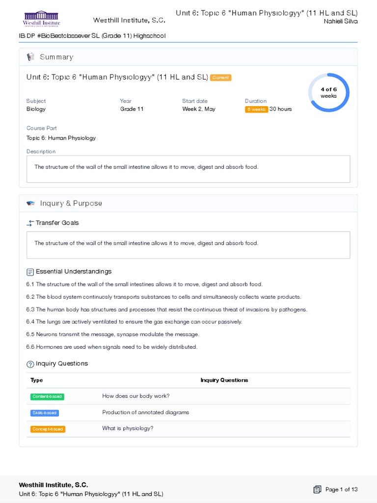 Unit 6 - Topic 6 - Human Physiologyy - (11 HL and SL) | PDF | Heart ...