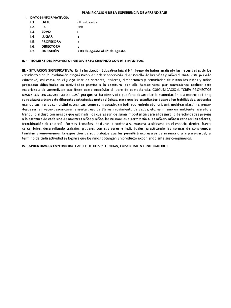 Experiencia de Aprendizaje 5 Años | PDF | Aprendizaje | Evaluación